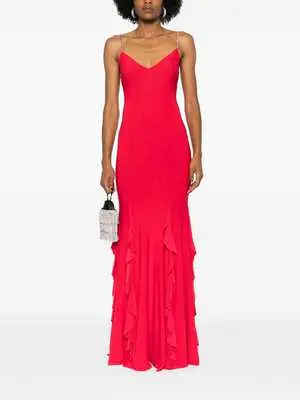 NISSA Ruffled Chiffon Maxi Dress - Red