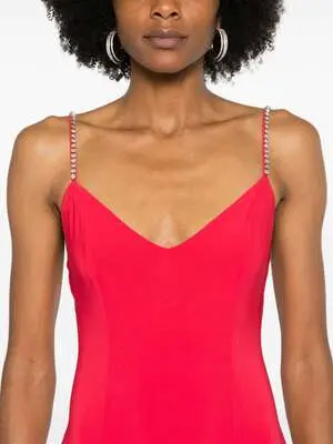 NISSA Ruffled Chiffon Maxi Dress - Red