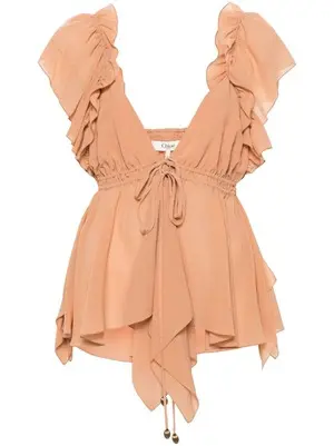 Chloé Ruffled Sleeveless Silk Blouse