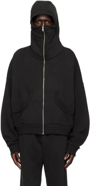 Entire Studios Black Full Zip Hoodie In Soot - 30% Off