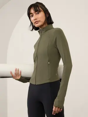 Athleta Salutation Crop Mesh Jacket Moss Mesh
