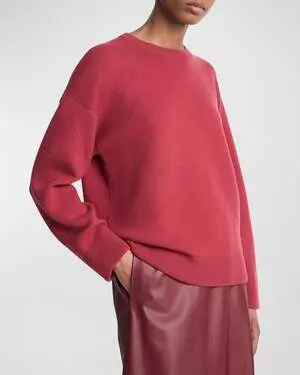 Vince Structured Wool And Cashmere Crewneck Sweatshirt Raspberry