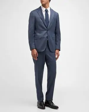 Canali 130s Wool Tonal Check Suit - Lt Blue