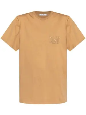 Max Mara Monogram-embroidered Cotton T-shirt - Neutrals