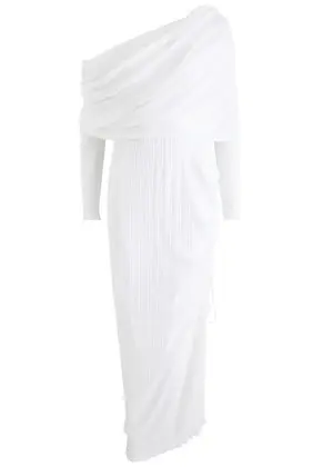 Alaïa Off-the-shoulder Plissé Maxi Dress