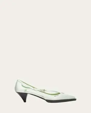 Prada Satin Crisscross Buckle Pumps - Acqua