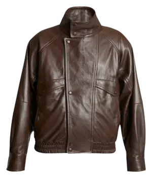 Saint Laurent Oversized High-Neck Leather Jacket - Senape