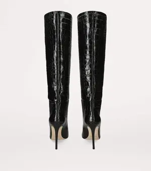 Paris Texas 105 Croc-embossed Knee-high Stiletto Boots