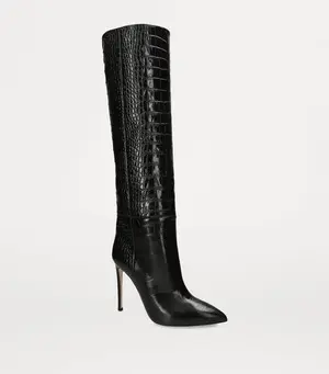Paris Texas 105 Croc-embossed Knee-high Stiletto Boots