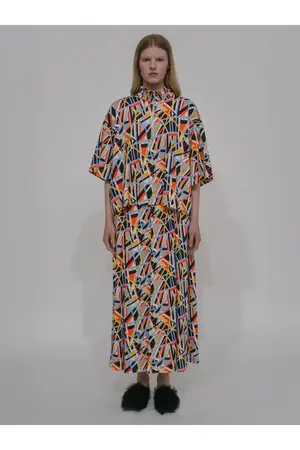 Rosetta Getty Pull-on Pleated Maxi Skirt Abstract Paint Lines