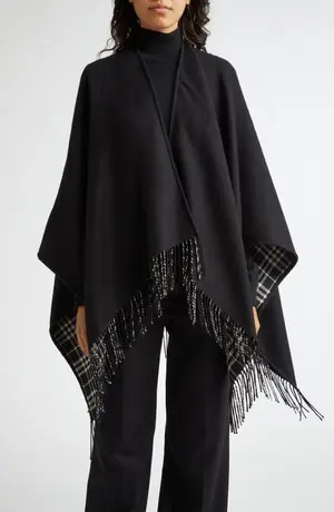 Burberry Reversible Open Front Wool Cape - Black/calico Ip Chk