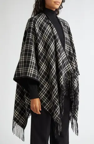 Burberry Reversible Open Front Wool Cape - Black/calico Ip Chk