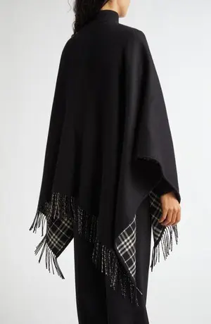 Burberry Reversible Open Front Wool Cape - Black/calico Ip Chk
