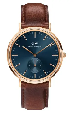 DANIEL WELLINGTON Multi Eye Leather Strap Watch - Rose Gold