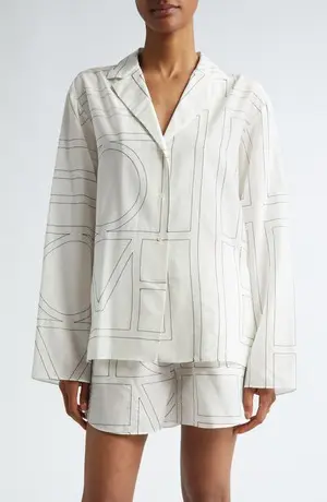 TOTEME Monogram Embroidered Button-up Shirt - White/black