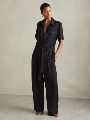 REISS Joanie Belted Utility Jumpsuit - Black