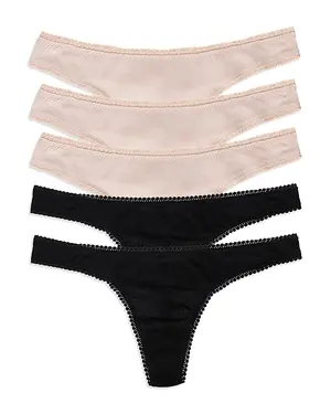 ON GOSSAMER Mesh High Cut Thongs, Set Of 5 - Black/champagne
