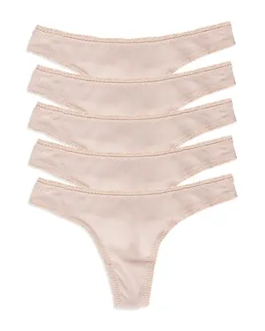 ON GOSSAMER Mesh High Cut Thongs, Set Of 5 - Champagne