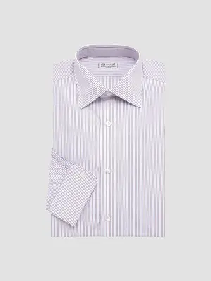 Charvet Striped Cotton Dress Shirt Tan