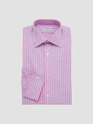 Charvet Striped Cotton Chambray Dress Shirt - Red