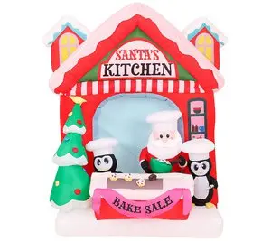 FRASER HILL FARM 7-ft. Tall Pre-lit Inflatable Santa's Kitchen - One-color
