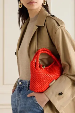 Bottega Veneta Mini Intrecciato Leather Shoulder Bag - Orange