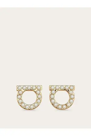 FERRAGAMO Gancini Pearl Stud Earrings - Gold