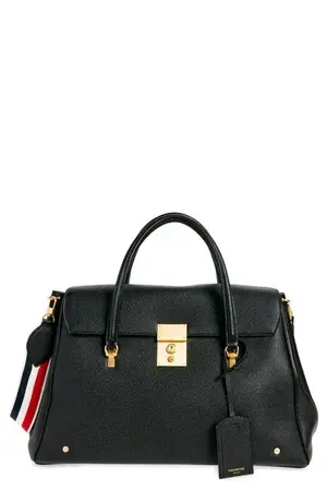 Thom Browne Pebble Grain Leather Luggage Bag - Black