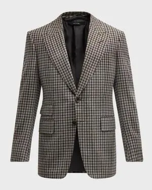 TOM FORD Damier Shelton Gingham Check Sport Coat - Brown