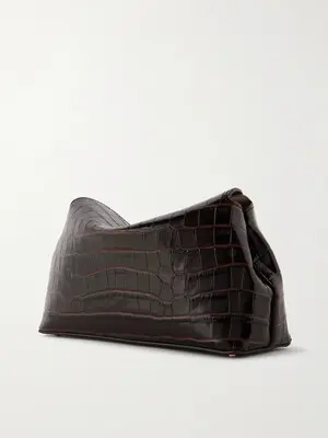 TOTÊME T-lock Croc-effect Leather Clutch - Brown
