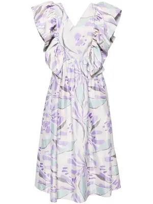 SAIID KOBEISY Ruffled Taffeta Midi Dress - Neutrals