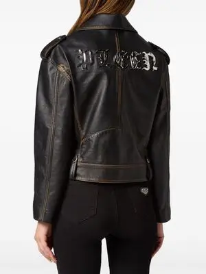 Philipp Plein Logo-lettering Leather Biker Jacket