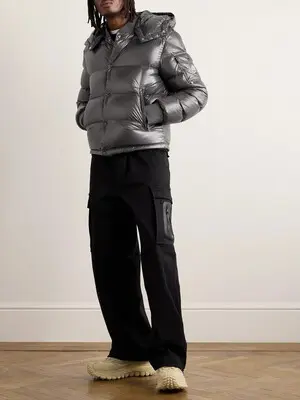 Moncler Maljasset Slim-fit Quilted Lacquered-nylon Hooded Down Jacket - Gray
