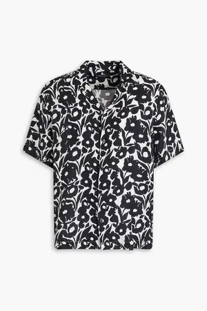 Frescobol Carioca Roberto Floralprint Linen Shirt Black