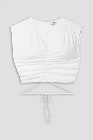 JASON WU Cropped Gathered Cotton-blend Poplin Top - White