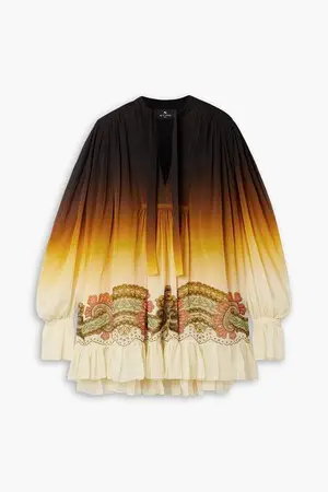 Etro Gathered Floral Printed Silk Crepe De Chine Mini Dress