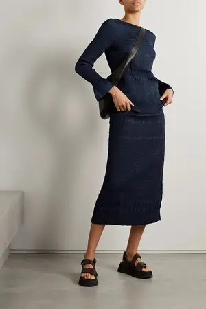 Lafayette 148 New York Shirred Crepe De Chine Top