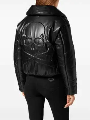 Philipp Plein Skull & Bones Leather Biker Jacket