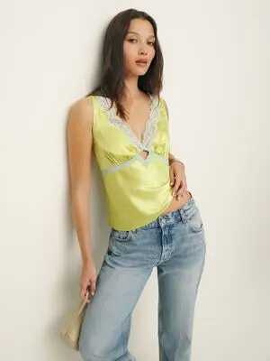 REFORMATION Aliceyn Silk Top