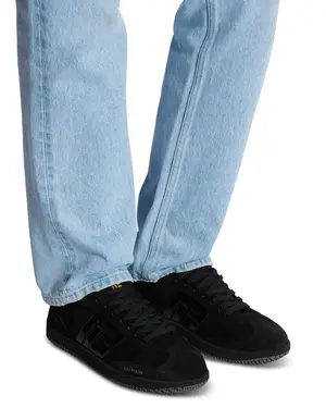 Balmain Swan Suede & Patent Leather Sneaker - Black