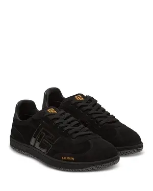 Balmain Swan Suede & Patent Leather Sneaker - Black