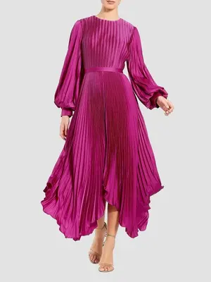 Mac Duggal Ieena Pleated Midi-dress - Fuchsia