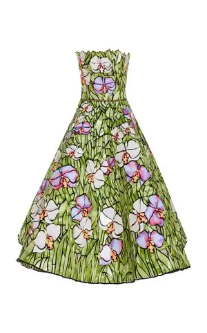 oscar de la renta watercolor orchid cocktail dress Oscar De La Renta Strapless Orchid Mosaic Embroidered Cocktail Dress -  Multi
