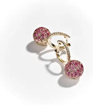 ROXANNE FIRST Bauble 14kt Gold Earrings With Diamonds And Sapphires