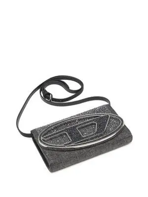 DIESEL® 1dr Crystal Embellished Denim Wallet - Black