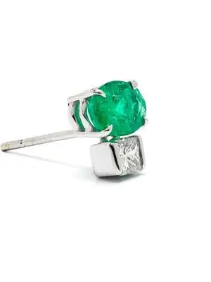 SAUER 18kt White Gold Agnes Diamond And Emerald Earrings