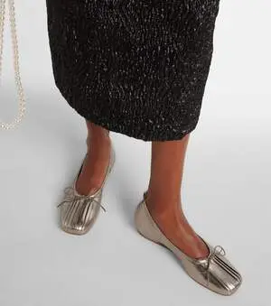 Simone Rocha Classic Pleated Metallic Leather Ballet Flats - Silver