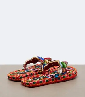 Dolce & Gabbana Embellished Leather Thong Sandals - Multicoloured