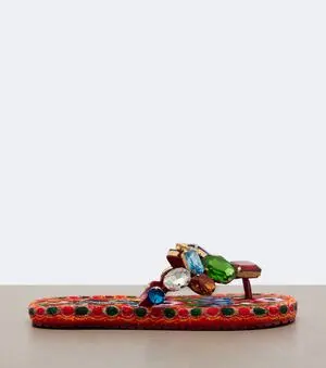 Dolce & Gabbana Embellished Leather Thong Sandals - Multicoloured