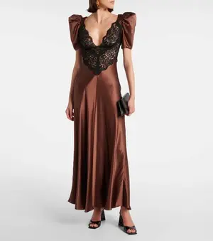 RODARTE Lace-trimmed Silk Gown - Brown